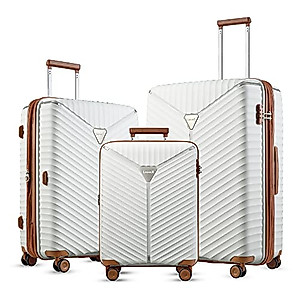 LUGGEX White Luggage Sets 3 Piece with Spinner Wheels - Expandable Carry on Suitcase Set of 3 - Travel Lightweight Luggage Sets 3 Piece without USB Port