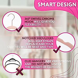 Amiff Rose Velvet Hangers 17.5". Pack of 10 Thin Hangers Non Slip Velvet for Any Clothing Style. Sturdy & Heavy-Duty Velvet Hanger 17.5 Inch Size. Portable Adult Velvet Clothes Hangers