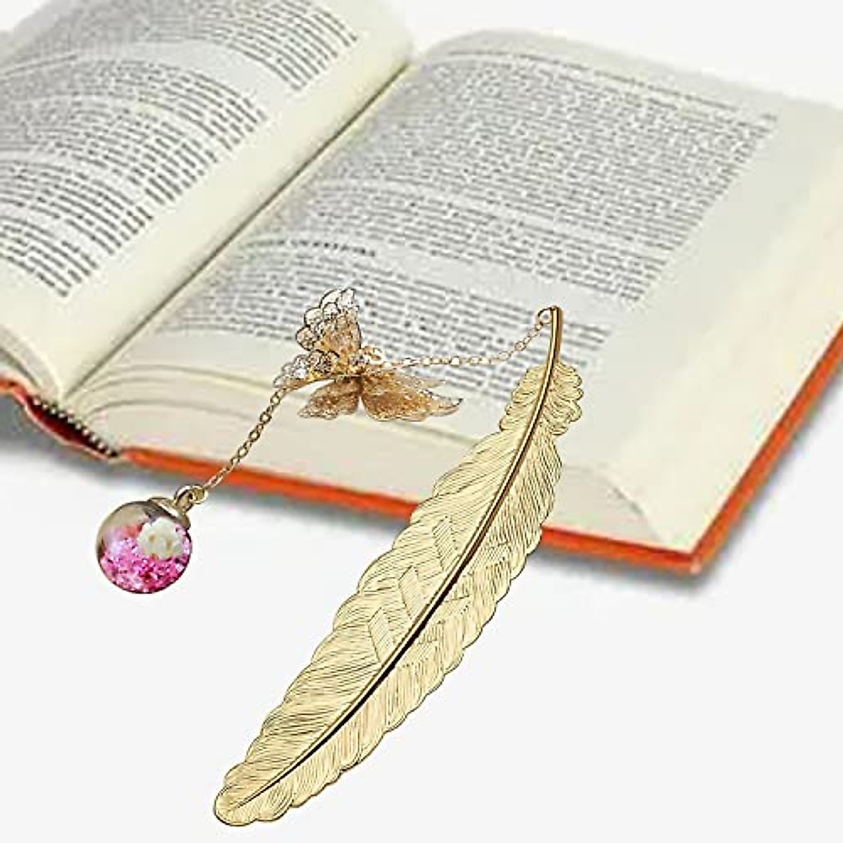 Metal Feather Bookmark ，Birthday Gift Women Teachers & Mothers Day Butterfly Book Mark for Book Lover Librarian Readers Mom Lady Female Girl Bookworm.