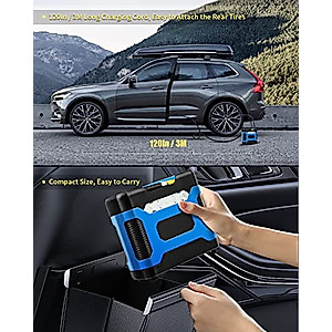 Tire Inflator Portable Air Compressor, Air Pump for Car Tires 12V DC Car Tire Pump with Digital Pressure Gauge, 150PSI Car Air Pump with Emergency LED Light for Cars, Bikes, Balls, and Others - Blue