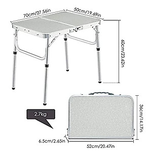 DOUBAO Folding Camping Table Adjustable Lightweight Desk Anodized Aluminum Tube Legs Rubber Feet