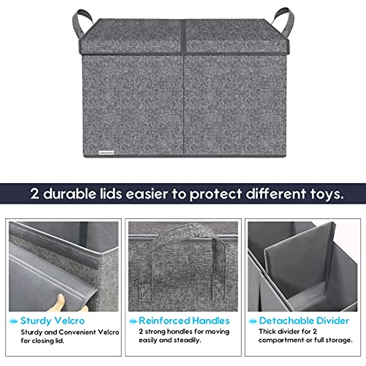 Friday Monkey Large Toy Storage Box Organizer with Removable Lids & Reinforced Handles 2 Pack, Sturdy Collapsible Toys Chest Bin Basket for Kids, Boys, Girls Room, 25x13x16inch, Dark Grey, ZMBCWJX2P