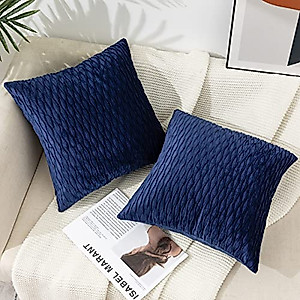 ETASOP Throw Pillows with Inserts Included 18x18, 2 Pack Velvet Decorative Pillow Covers with Inserts Farmhouse Home Decor (Navy)