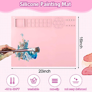 Fuyoooo 2 Pcs Painting Supplies Set with Silicone Painting Mat & Paint Brush Cleaner Bucket for Crafts Paint Brush Holder Organizer with Palette painting station Back to School Supplies Painting Party