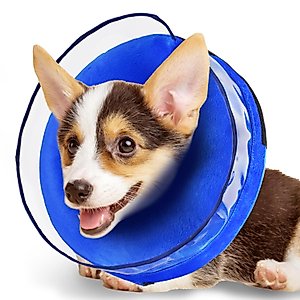 Zeaxuie Soft Inflatable Dog Cone Collar for Dogs After Surgery with Enhanced Anti-Licking for Unrestricted in Daily Life, Pack of One, Blue (Size 2)