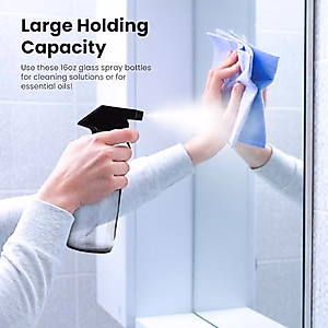 Chef's Star Glass Spray Bottles for Cleaning Solutions, Plants, and Hair, Empty Refillable Misting Spritzer with 3 Adjustable Spray Settings, 16 Oz, Pack of 2, Clear