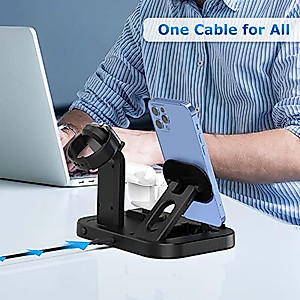 Charging Station for Multiple Devices Apple, 3 in 1 Charging Station for iPhone/iWatch/AirPods, 15W Fast Charging Dock Compatible with Apple Watch Series 7/6/5/SE/4/3/2/1 with Block & Cable, Black