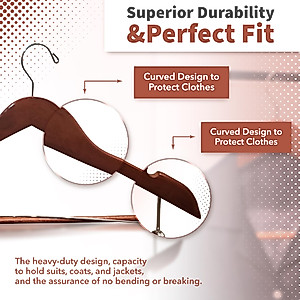 DEILSY™ Suit Hangers for Men with Open Bar 5 Pack - Premium Brown Wooden Pants Hangers - Durable Suit Hangers for Closet Organization - Jacket Hanger Wide Thick Hangers Wood Clothes Hangers