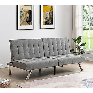 68"Convertible Folding Futon Sofa Bed,Split Back Design,Modern Fabric Sleeper Couch Bed with Chrome Legs,Upholstered Recliner Loveseat for Small Spaces Living Room Dorms Office (Ligjt Grey armless)