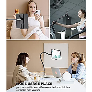 Adjustable Tablet Floor Stand, TiWHO Gooseneck Long Arm Metal Stand Mount for Cell Phone Switch & iPad Tablet 10.6 inch (Black)