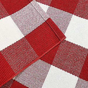 USTIDE Cotton Buffalo Plaid Rug Red&White Check Rugs 23.6"X51" Hand-Woven Indoor or Outdoor Rugs for Layered Door Mats Washable Carpet for Front Porch/Kitchen/Farmhouse/Entryway