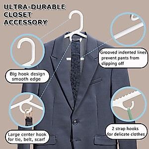 Amber Home 36 Pack Super Heavy Duty Plastic Hangers, White Plastic Hangers Non-Slip for Coat Jacket and Shirt, Non-Slip Pants Bar, Thick Strong Plastic Clothes Hangers with Hook for Scarves and Belts