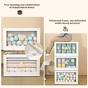 Stranthother 80 Gallon Large Storage Bins with Lids,Collapsible Plastic Storage Bins,Stackable Closet Organizer with Double Doors & Wheel,Folding Storage Cabinet Container Clothes Organizer,3 Pack