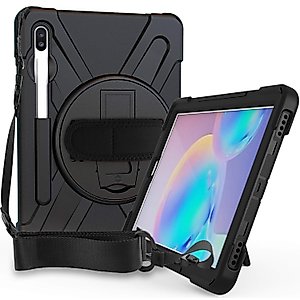 ProCase Galaxy Tab S6 10.5” 2019 Case with S Pen Holder (Model SM-T860/T865/T867), Rugged Heavy Duty Shockproof Case with Hand Strap Rotating Kickstand Protective Cover Case –Black