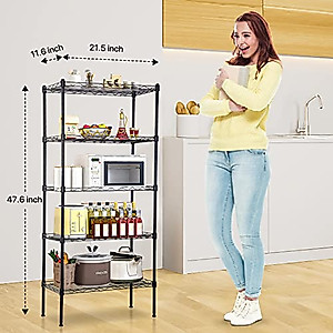 NiamVelo 5 Tier Wire Shelving Unit NSF Storage Shelving Adjustable Metal Wire Shelf Rack 21.5’’ x 11.6’’ x 47.6’’(LxWxH) Wire Rack for Kitchen, Office, Living Room, 750 Lbs Weight Capacity (Black)