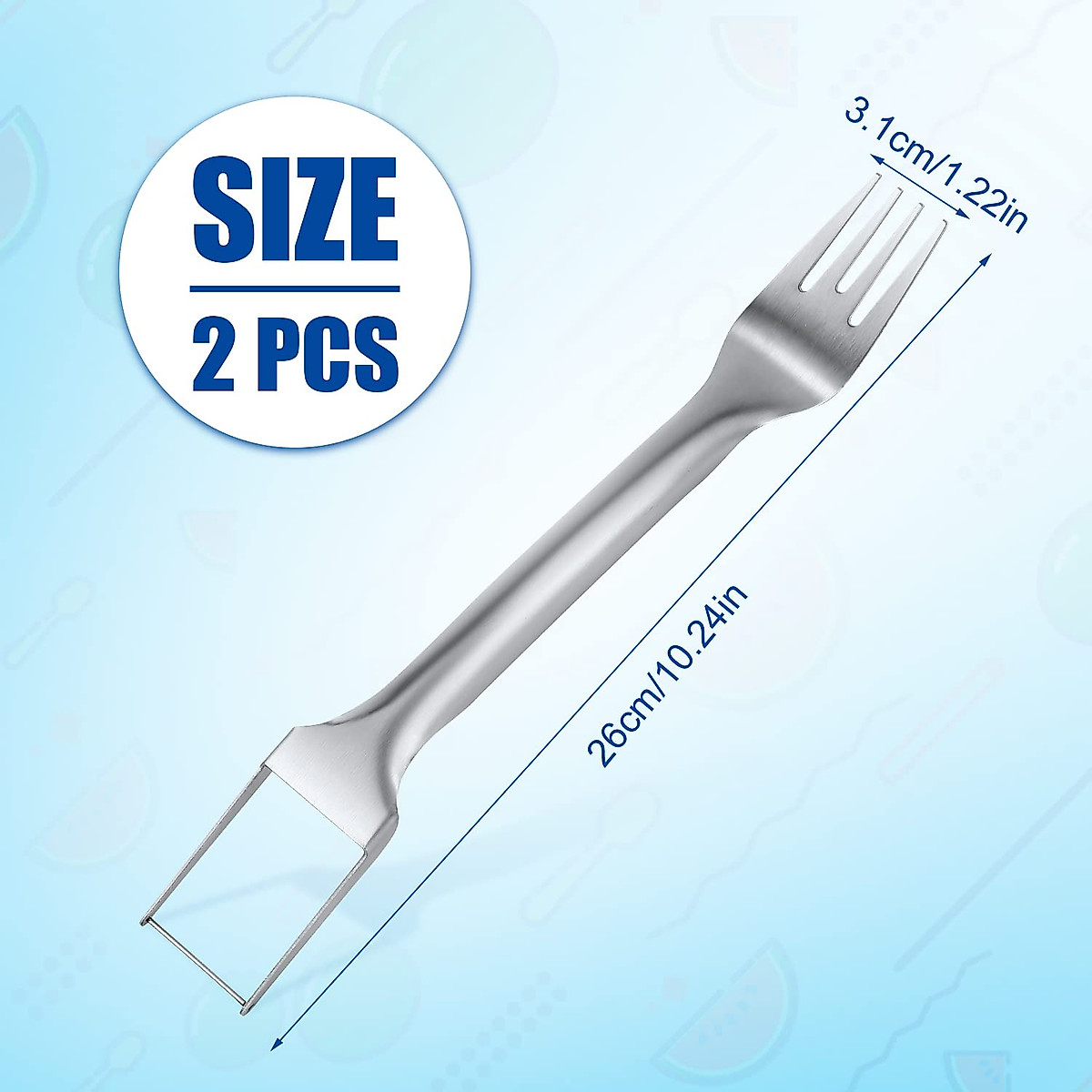 2pcs Watermelon Slicer Fork, Watermelon Cutting Tool 2-In-1 Watermelon Fork Slicer Cutter Stainless Steel Fruit Fork Cutter for Party Camping Fruit Shape