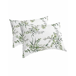 Edwiinsa Teal Summer Tropical Plants Pillow Covers King Standard Set of 2 20x36 Bed Pillow, Spring Green Leaves Plush Soft Comfort for Hair/Skin Cooling Pillowcases with Envelop Closure