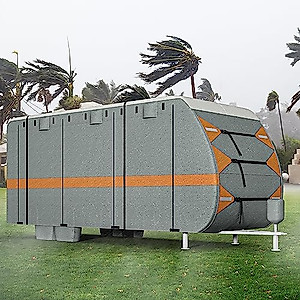 YITAHOME 27-30FT Travel Trailer Cover RV Cover Camper Cover Super Thick Waterproof Windproof Anti-UV Rip-Stop Motorhome Covers with 2 Long Straps 4 Tire Covers Tongue Jack Cover