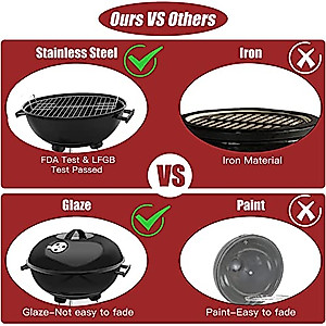 SRHMYWBW 17" Portable Barbecues Black Cold Rolled Iron Charcoal Grill Kettle Charcoal Grill for Standing BBQ Patio Backyard Outdoor Cooking Picnic Additional Accessories (5~8 Persons)