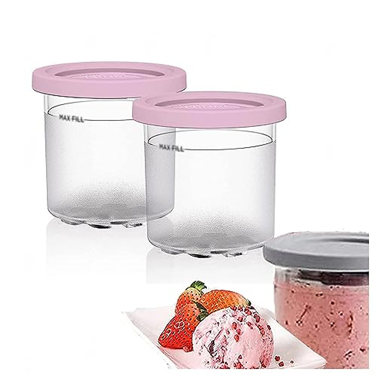 EVANEM 2/4/6PCS Creami Deluxe Pints, for Ninja Creamy Pints and Lids,16 OZ Ice Cream Containers Pint Bpa-Free,Dishwasher Safe for NC301 NC300 NC299AM Series Ice Cream Maker,Pink-2PCS