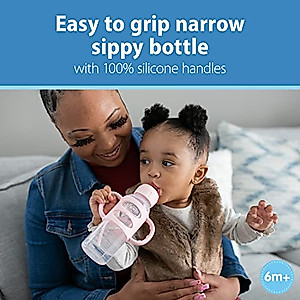 Dr. Brown’s® Milestones™ Narrow Sippy Bottle with 100% Silicone Handles, Easy-Grip Bottle with Soft Sippy Spout, 8oz/250mL, BPA Free, Light-Pink & Ecru, 2 Pack, 6m+