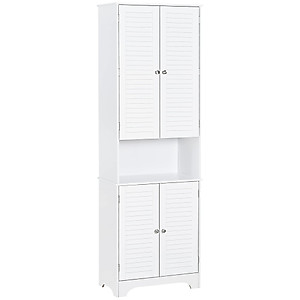HOMCOM Tall Narrow Bathroom Storage Cabinet with Doors and Shelf Adjustability, Freestanding Bathroom Linen Cabinet with 2 Cabinets and Countertop, Bathroom Floor Cabinet, White