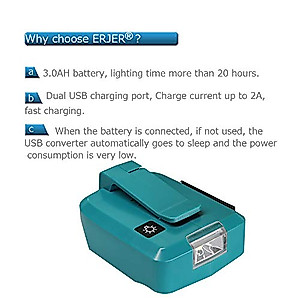 ERJER Replacement ADP05 Power Source, USB Charger Adapter for LXT Lithium-Ion 14.4V 18V, Fast Charging Converter with LED Light