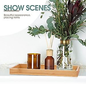 Bamboo Tea Serving Tray 3 Pcs Decorative Multi Use Bathroom Counter Tray with Edges Bamboo Vanity Tray for Dresser Counter Food Coffee Tea Snack Tissues Candles, 11 x 4 Inch
