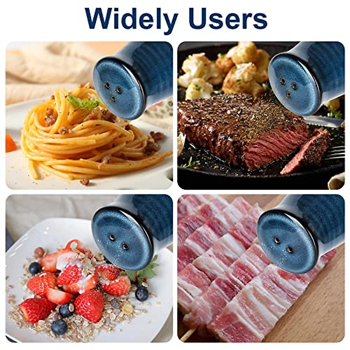 Hasense Ceramic Mixing Bowls Set, 20+40+65+84 Oz - 4PCS and Porcelain Salt and Pepper Shakers - 2PCS, Navy Blue