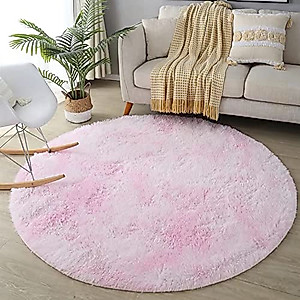 Menoeceus Pink Rug for Bedroom Girls, 4x4 Feet Fluffy Carpet Round Area Rug for Kids Room, Soft Fuzzy Rug Shaggy Rug Baby Girl Room Decor, Nursery Rugs for Dorm