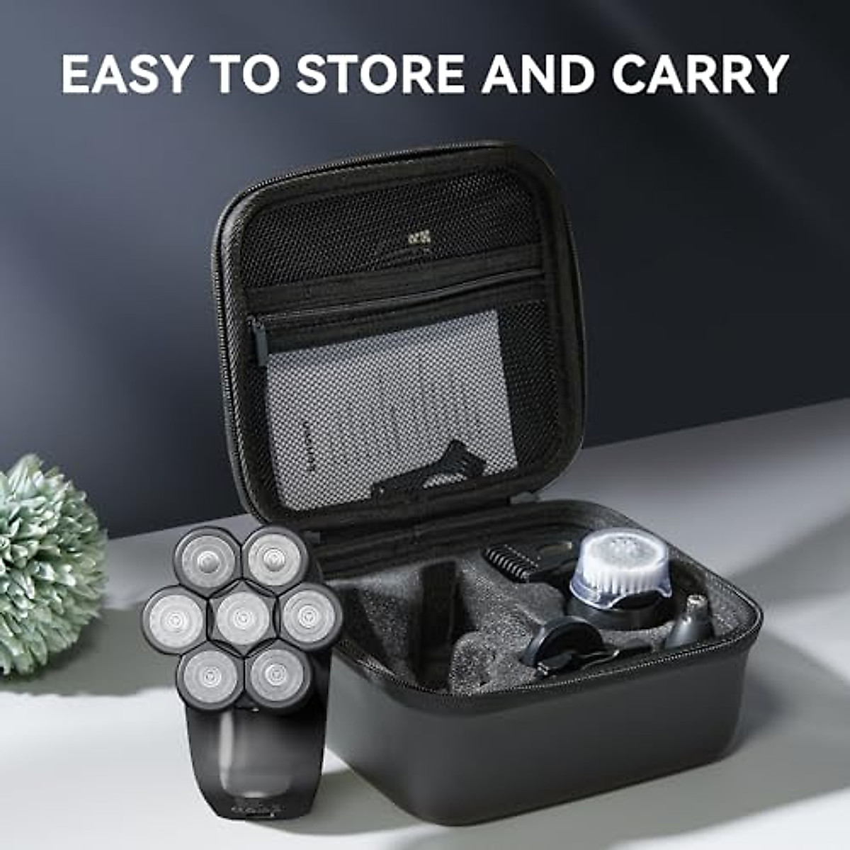 kensen 7D Head Shaver, 5 in 1 Bald Head Shavers for Men, Head Electric Razor with Nose Hair Sideburns Trimmer, Waterproof Wet/Dry Mens Grooming Kit, LED Display, USB Rechargeable, Gifts Travel Case