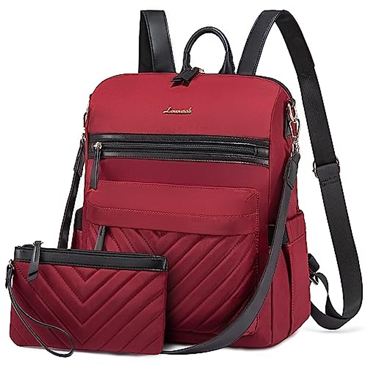 LOVEVOOK Backpack Purse For Women, Fashion Convertible Backpack Purse, Designer Ladies Large Shoulder Bag With Wristlet, Travel Bag Daypack For Work, College, Dating, Shopping, Wine Red