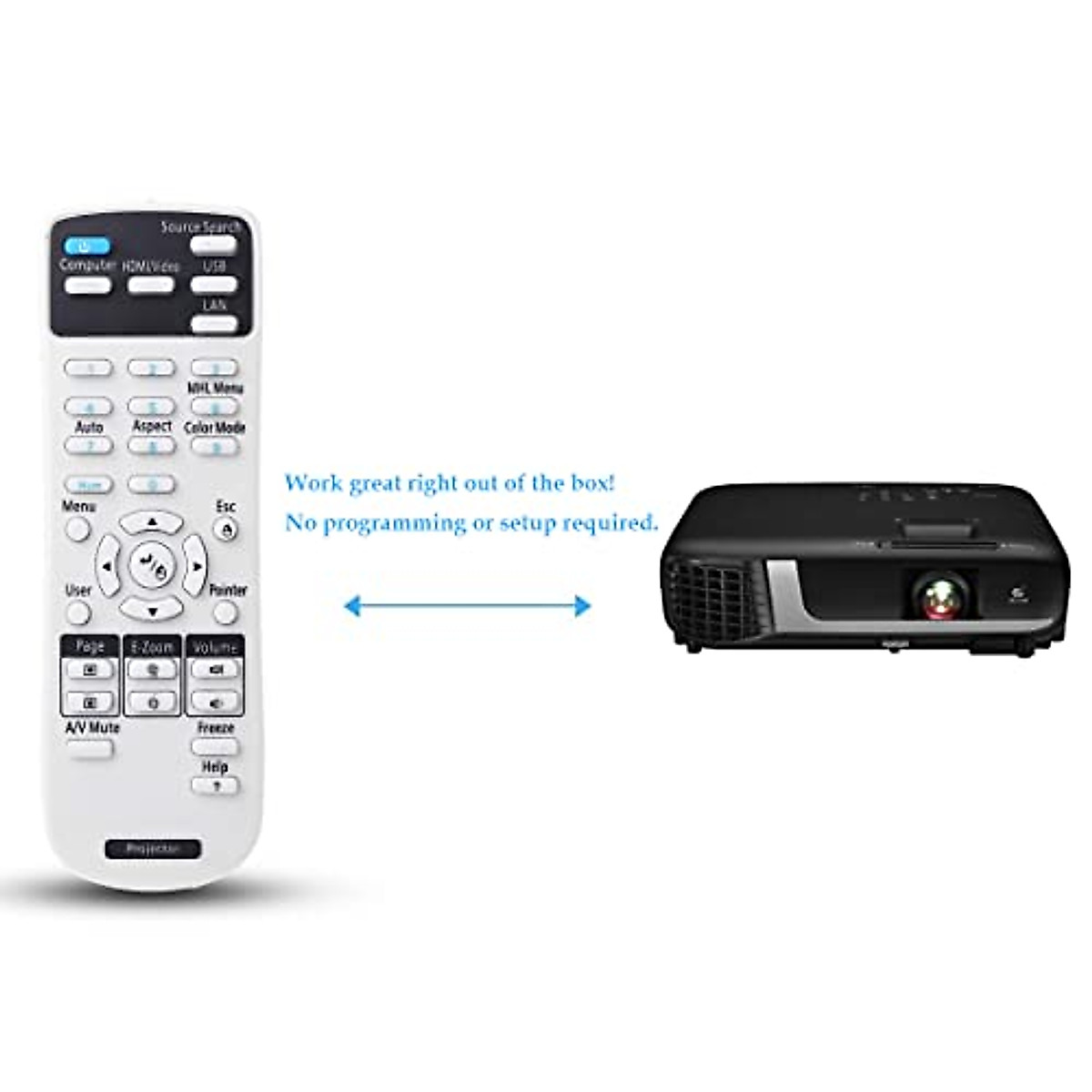 Universal Remote Control Replacement for Epson Home Cinema 8350 2150 2100 2000 2250 3020 Powerlite 93 485W 525W 5535U EB EX EX5280 EX3212 VS H BrightLink 455wi EMP- Series Projectors