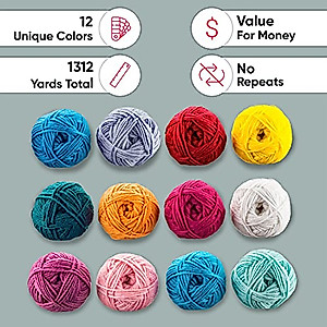 Starter Pack of 12x50g Acrylic Yarn Skeins with Black Yarn Storage Bag Bundle