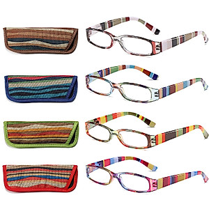 SOCTICK Reading Glasses 4 Pairs Fashion Ladies Readers Spring Hinge with Pattern Print Eyeglasses for Women +2.5