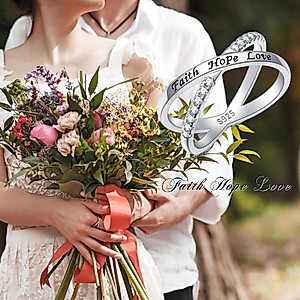 Cross Rings for Women Sterling Silver Faith Hope Love Rings Engagement Inspirational Jewelry Wedding Band Ring Size 8