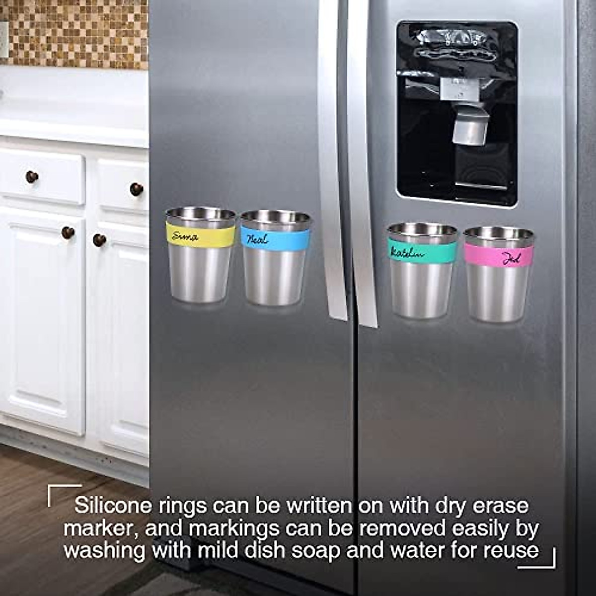SOPHICO Magnetic Hanging Cups for Toddlers Kids and Adults, Hanging Cup on Fridge or Water Coolers, for Independent Drinkers (Mix, Stainless Steel)