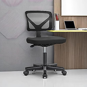 Sweetcrispy Armless Desk Chair - Small Home Office Chair with Wheels, Mesh Low Back Task Chair with Lumbar Support and Wheels, Adjustable Height 360° Rolling Swivel Computer Chair Without Arm