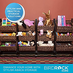 BIRDROCK HOME 3-Tier Abaca Storage Organizer Shelf with Solid Wood Frame - Durable Handwoven Abaca Fiber Baskets - Ideal for Organizing Living Rooms, Bedrooms, or Kitchens - Brown Wash, Espresso