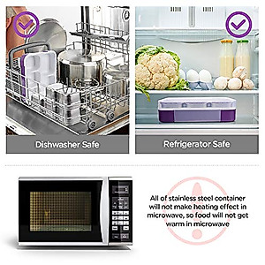 Stainless Steel Kids Bento Lunch Box Leak Proof BPA-Free DaCool School Lunch Container 5-Compartment with Lunch Bag and Fork for Toddler Child Adult, Food Snack Container for Picnic Outdoors, Purple