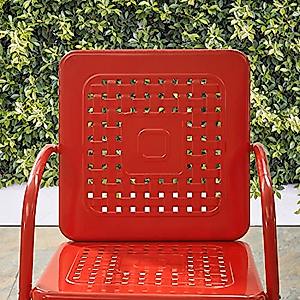 Crosley Furniture Bates 2-Piece Outdoor Chair Set, Retro Metal Patio Chairs for Dining, Porch, Deck, Balcony, Bright Red Gloss
