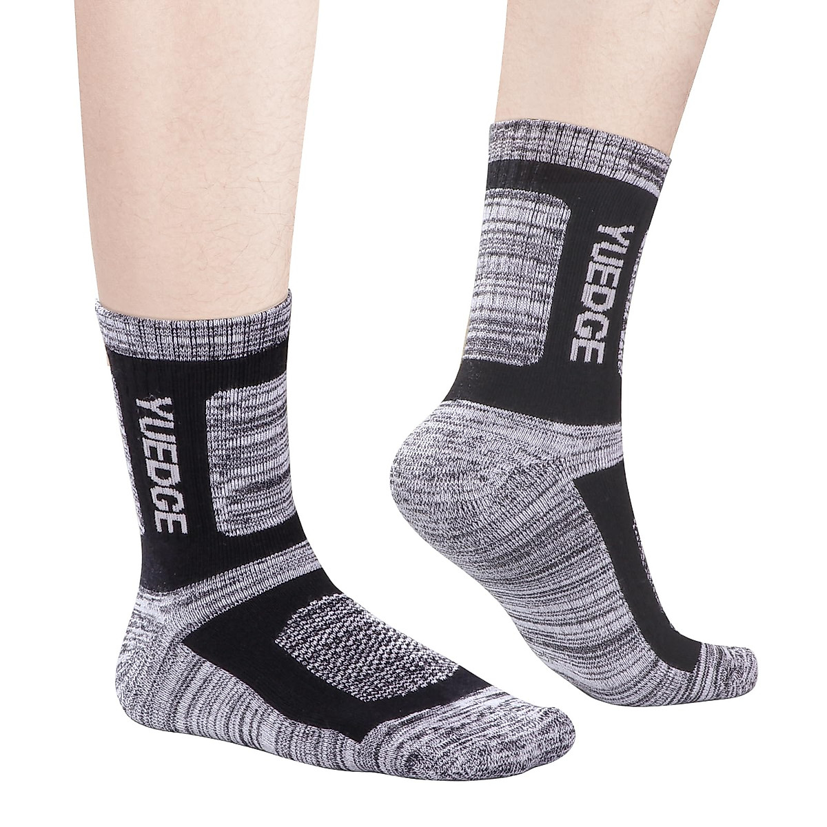 YUEDGE Mens Performance Moisture Wicking Cotton Work Boot Athletic Sports Hiking Workout Cushioned Crew Socks For Men Size 9-11, 5 Pairs