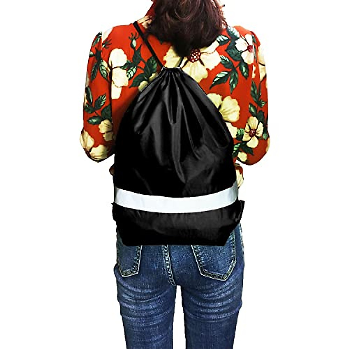 GoodtoU Draw String Sport Bag 10 Pcs Reflective Drawstring Backpack Gym Cinch Bag Black Nylon Drawstring Bag Bulk