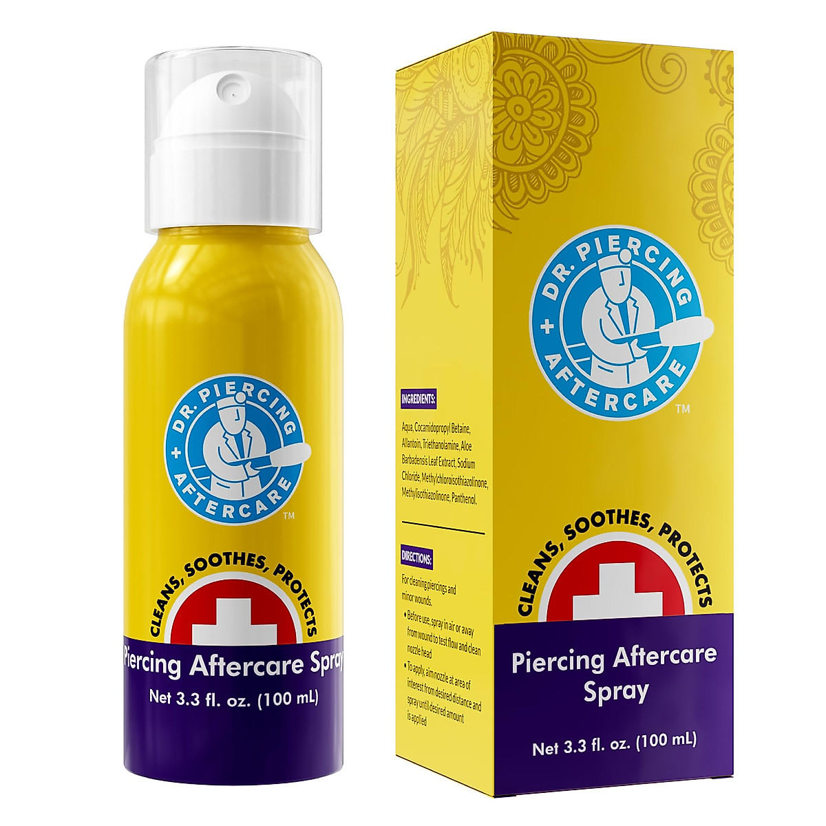 Dr. Piercing Aftercare Spray - Saline Solution for Piercings - Ear Piercing Cleaner Saline Wash Spray - Belly & Nose Piercing Keloid Bump, Piercing Cleaner - 100 mL,3.3 oz