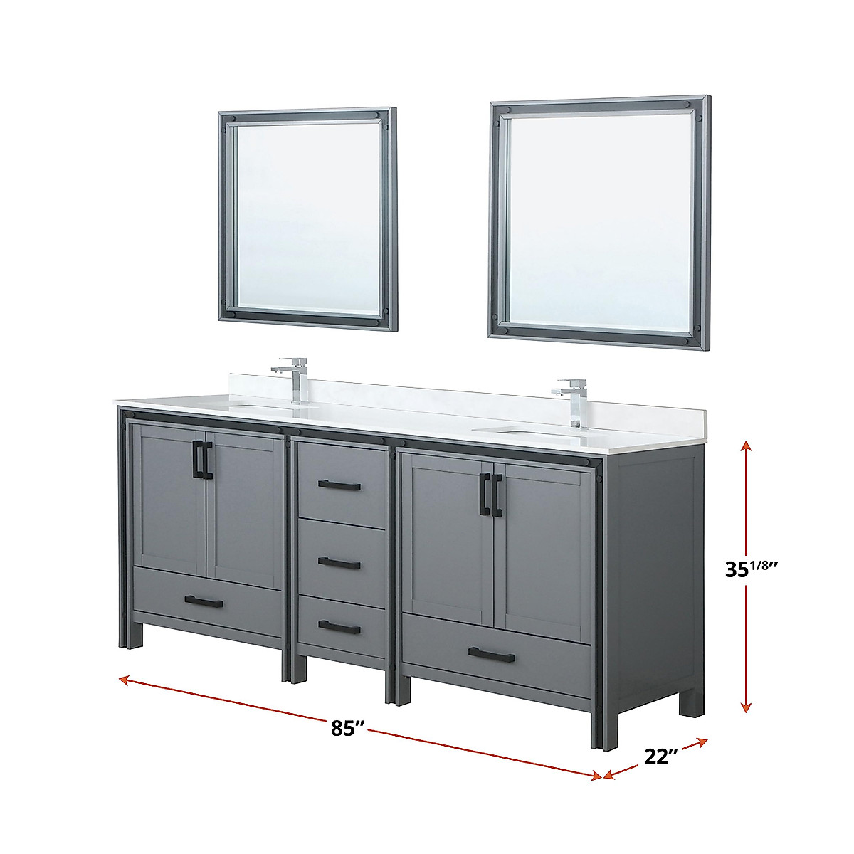 Bell+Modern Augustine 84 in W x 22 in D Dark Grey Double Bath Vanity and White Quartz Top