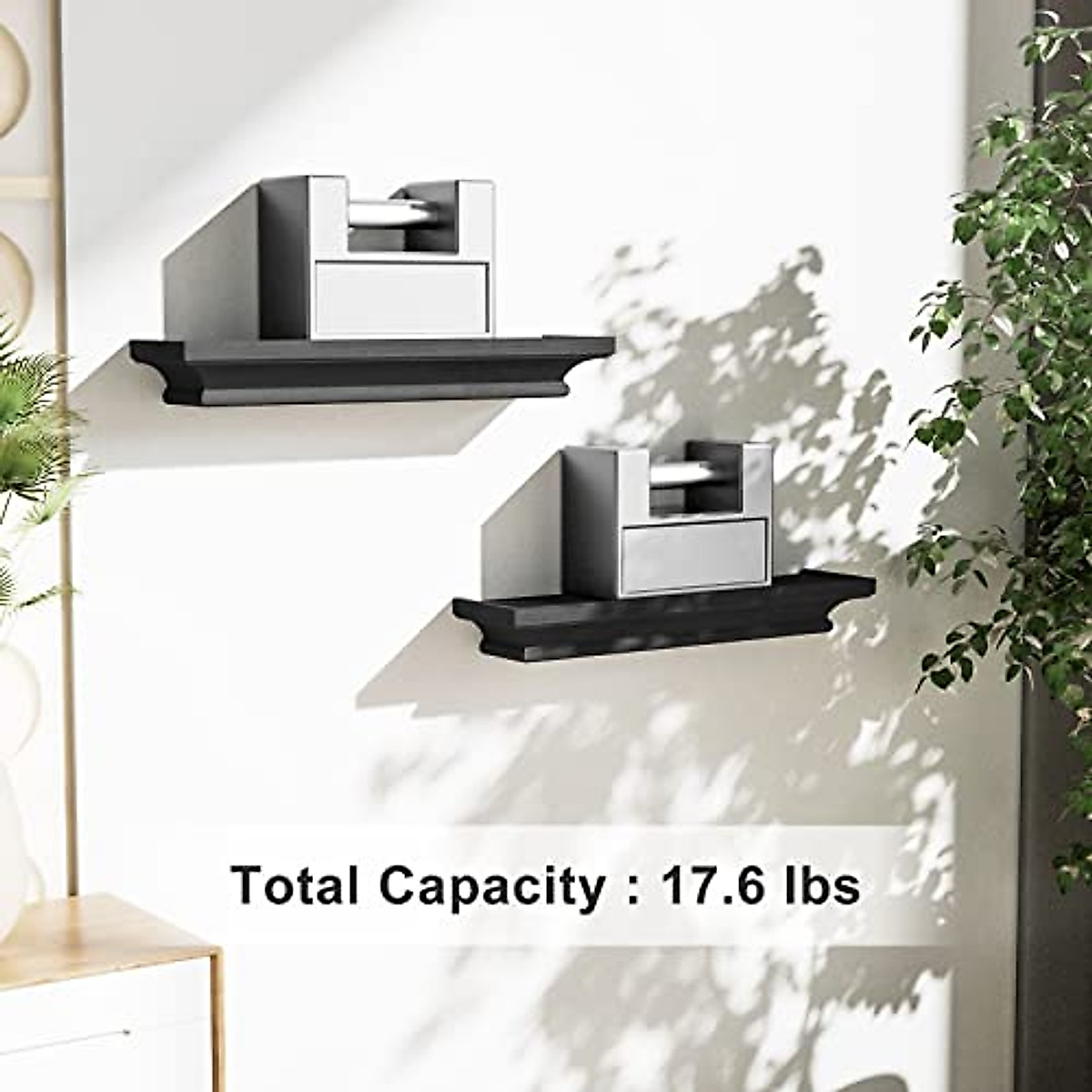 Alsonerbay Wall Shelves Black Shelves, Floating Shelves for Wall Storage, Rustic Wood Shelves for Bedroom Living Room Bathroom - 17 Inch Set of 2