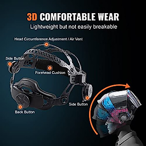 VEVOR Welding Helmet Auto Darkening Large Viewing with Side View 4.25" x 3.23", Welding Hood True Color, Welding Mask Solar Powered, 4 Arc Sensor, Wide Shade 4-8/9-13 for TIG MIG Arc Weld Grinding