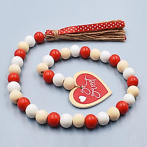 Abaodam Wood wooden Heart-shaped beaded pendant beaded rope wood wall decor flower garland sweet decorate heart decor accessories beads wreath wooden beads tassel decorations Beadwork