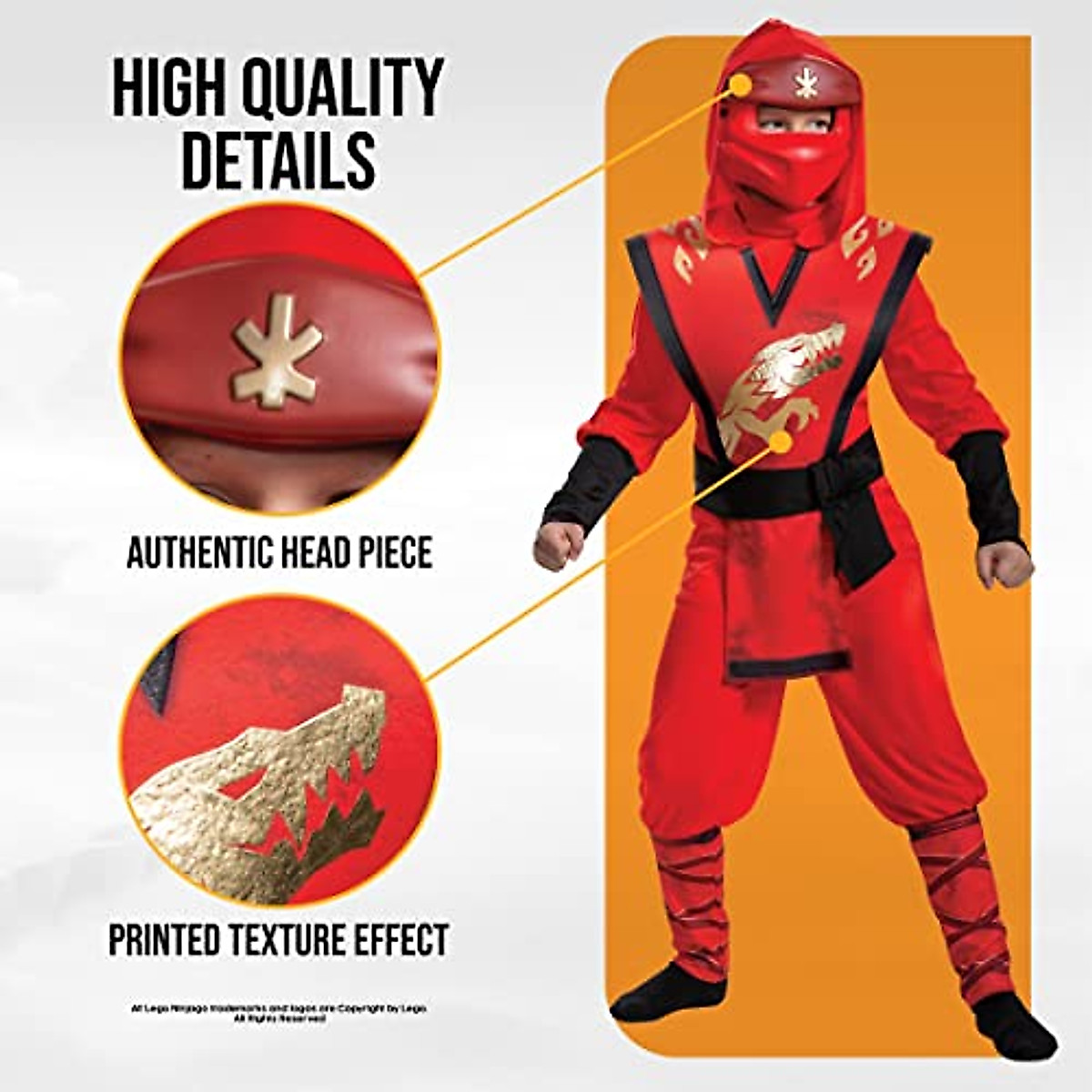 LEGO Ninjago Kai Jumpsuit Deluxe Child Costume For Boys, Red & Black, Kids Size Small (4-6)