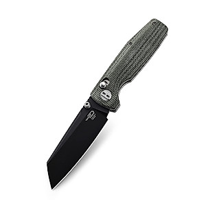 BESTECH KNIVES Pocket Folder Folding Knife: 3.07" D2 Steel Black Cleaver Blade, Micarta Scales, Thumbstud, B-Lock, EDC Steel Clip, BG43B-2 (Green Micarta)